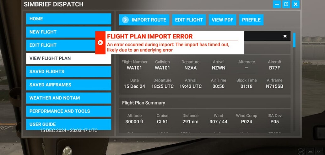 Can not import flightplan - Dispatch for MSFS - Navigraph