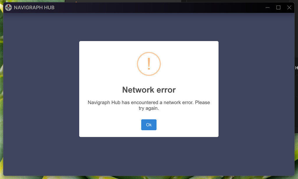 Navigraph hub, Network error - Navigraph Hub - Navigraph