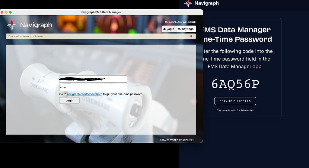 FMS Data Manager Your email or password is incorrect MacOS - FMS Data Manager - Navigraph