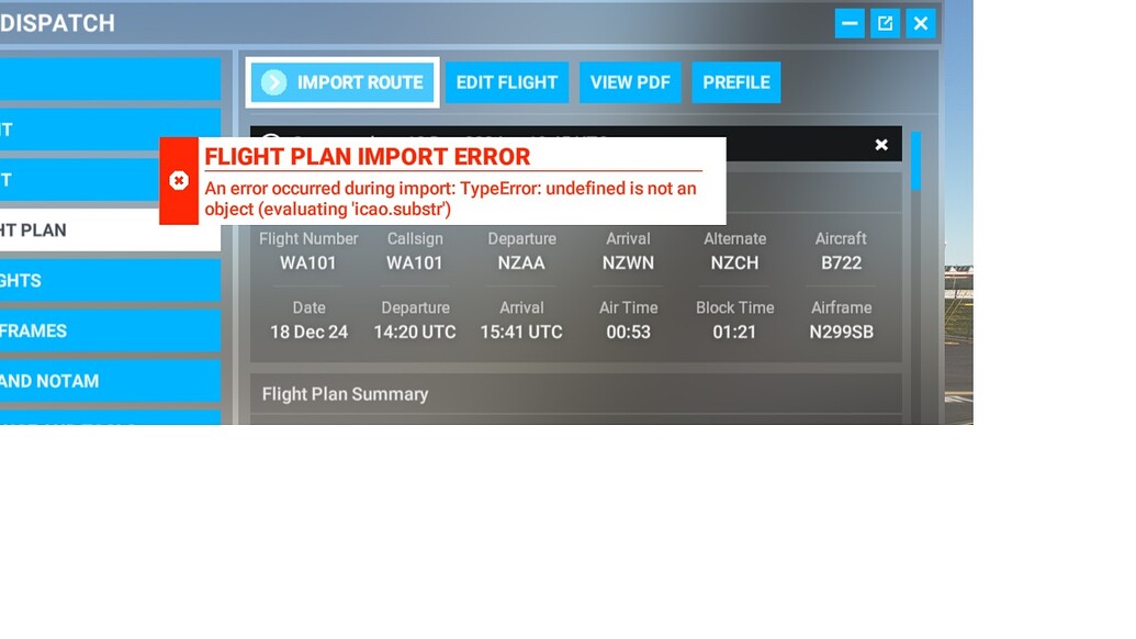 Can not import flightplan - Dispatch for MSFS - Navigraph