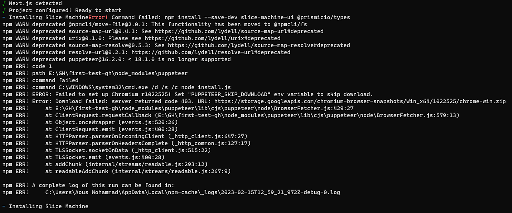 Error While Installing Slice Machine Developing With Prismic Prismic People 1656