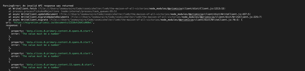 Migration API with @prismicio/client issue when creating documents with slices field type check ...