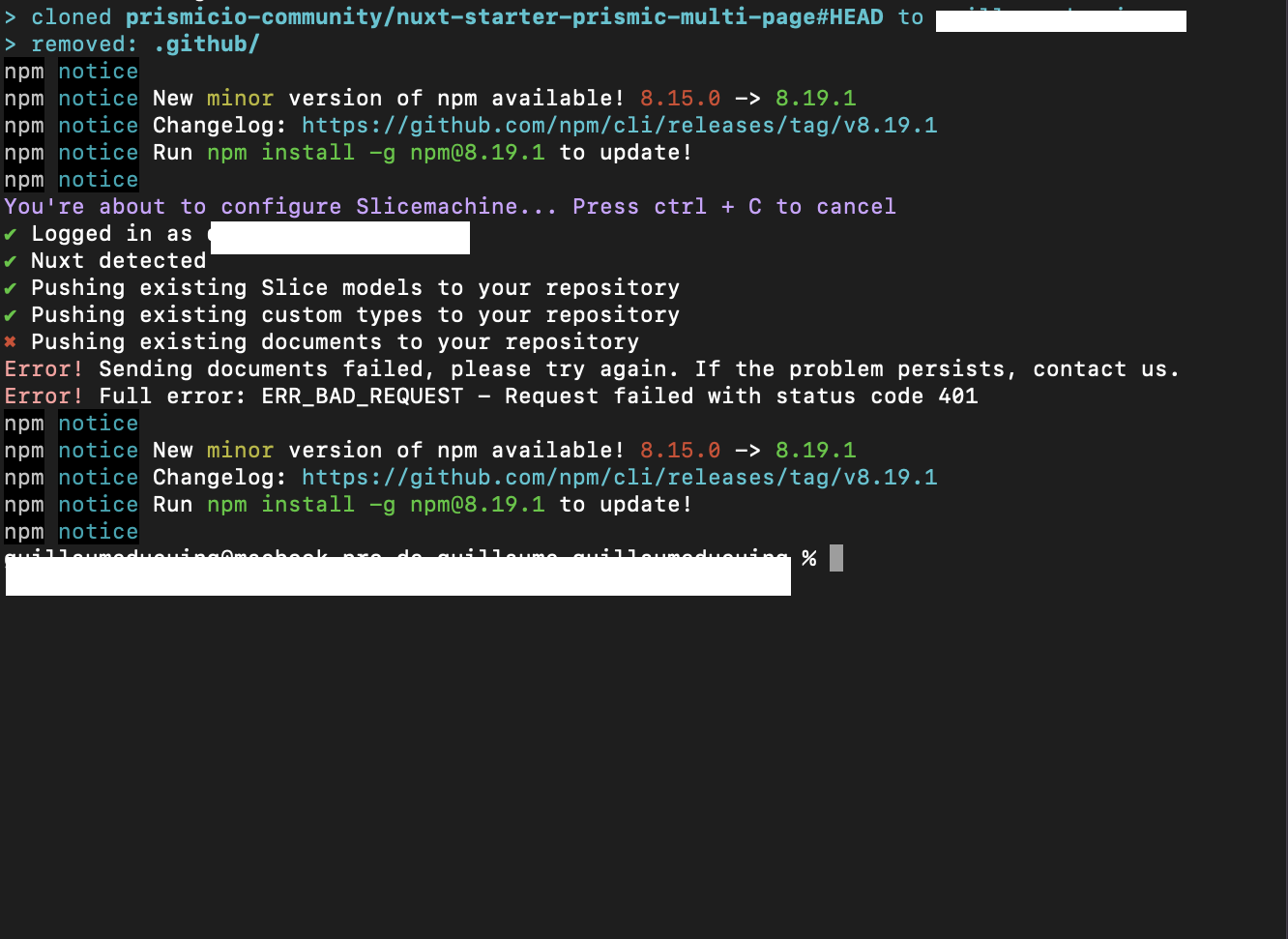 Slice Machine Initialisation Error For Prismic And Nuxtjs Start With Multi Page Starter 2554