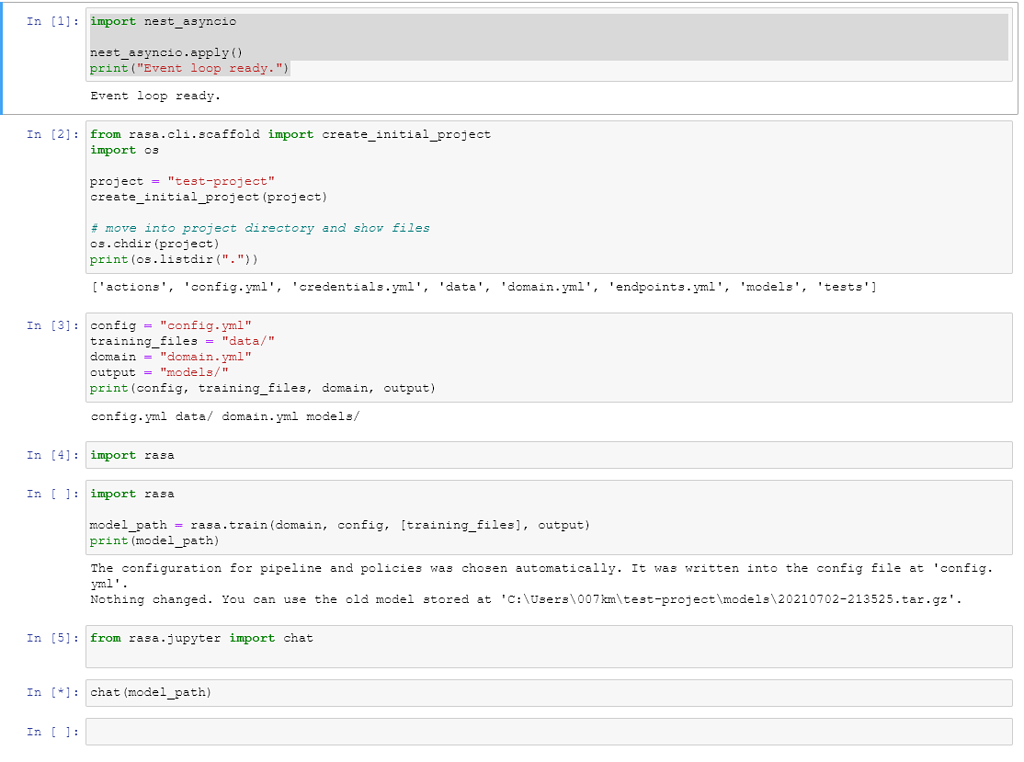Unable to chat with model - rasa chat function hangs in jupyter ... Unable to chat with model - rasa chat function hangs in jupyter ...