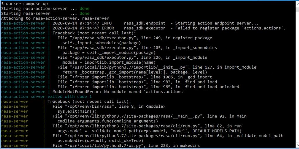 Failed to register package 'actions.actions' on 'docker-compose up' - Rasa Open Source - 2024-12-09