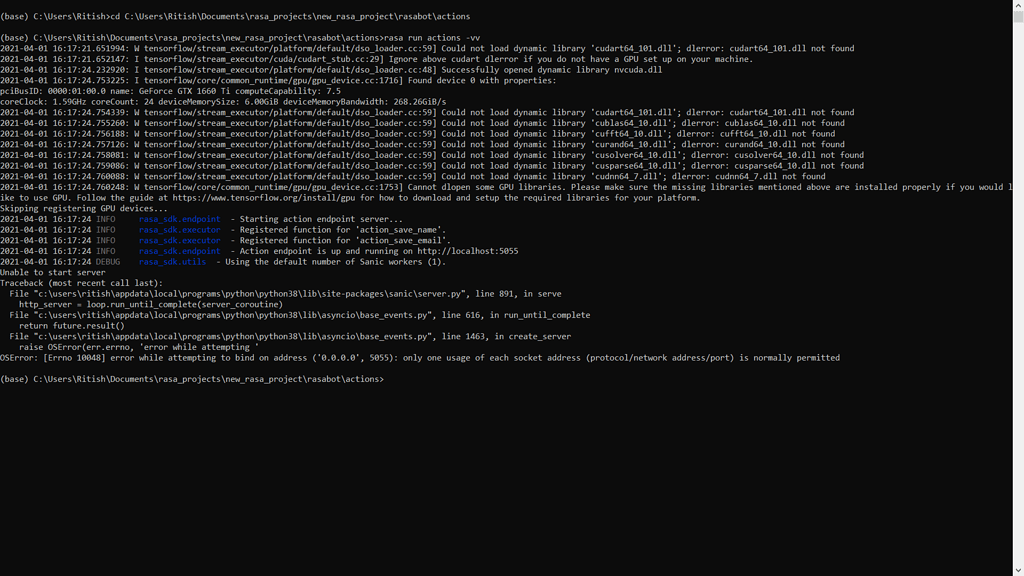Executing custom actions problems - Rasa Open Source - 2024-12-09