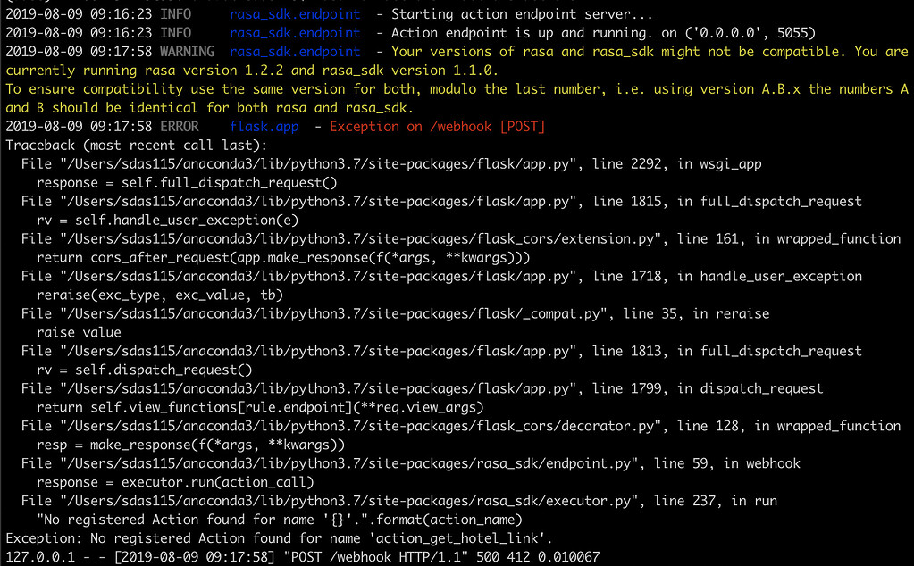 Error with Custom Actions - Rasa Open Source - 2024-12-09