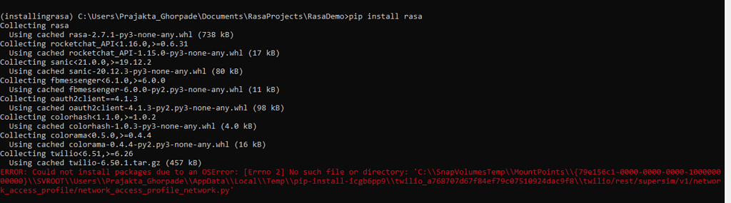 OSerror while pip install rasa - Rasa Open Source - 2024-12-09