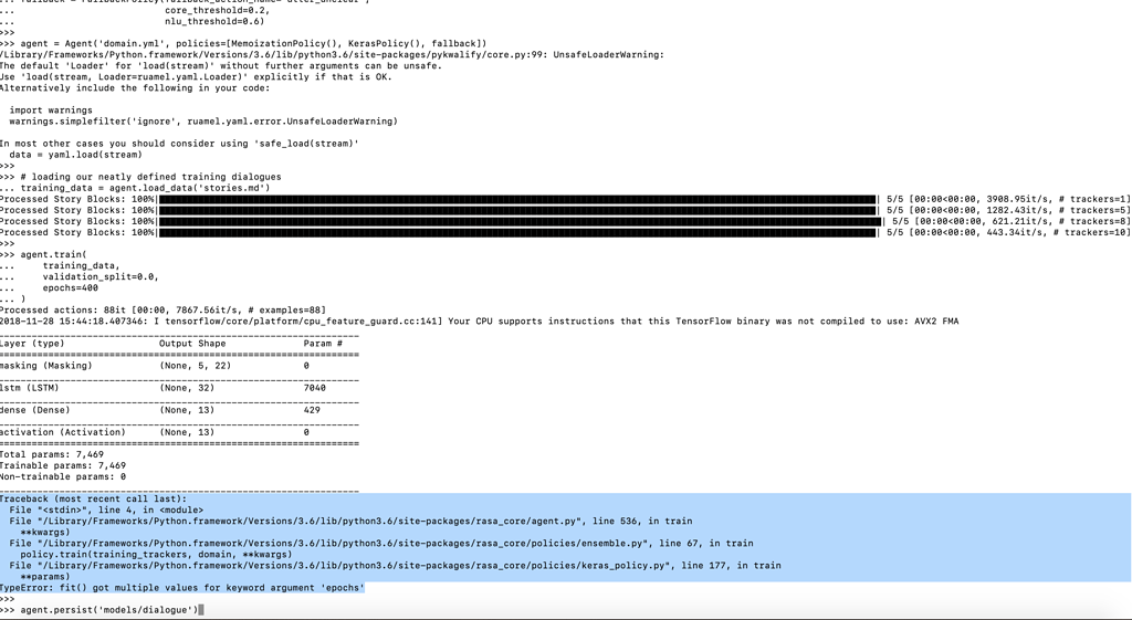 TypeError: fit() got multiple values for keyword argument 'epochs' - Getting Started with Rasa ...