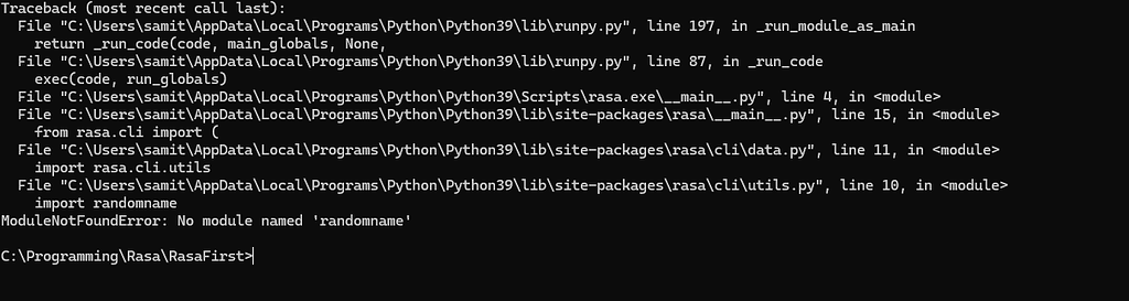 Randomename module error - Rasa Open Source - 2024-12-09