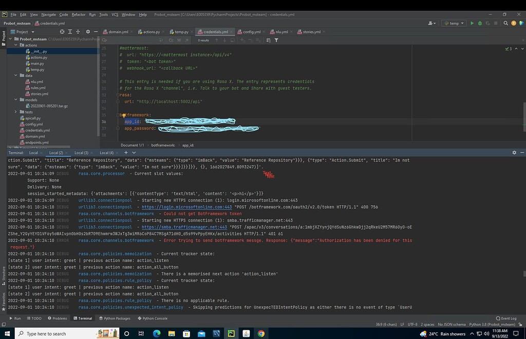 Integration of Rasa Frame work with Microsoft teams app - Rasa Open Source - 2024-12-09