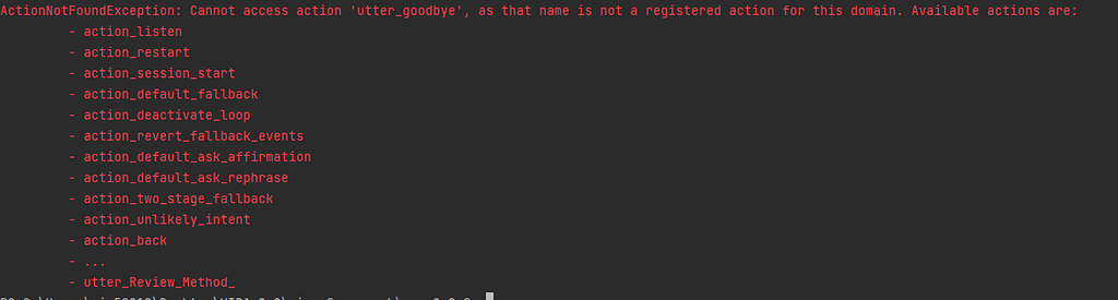 Utter_goodbye action error - Rasa Open Source - 2024-12-09