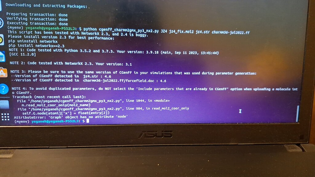 Error in generating ligand topology using CGenFF and python 3.9 - User discussions - GROMACS forums