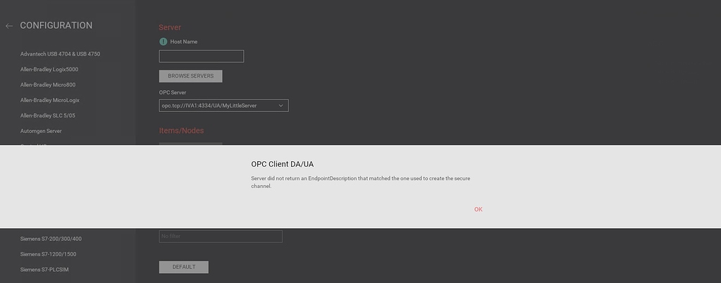 OPC Client DA/UA can't connect to server - Drivers - Factory I/O Community
