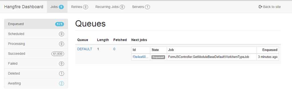 Job is stucking in enqueue state - moved to github - Hangfire Discussion