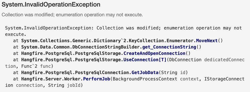 Background job failing with error System.InvalidOperationException: Collection was modified ...
