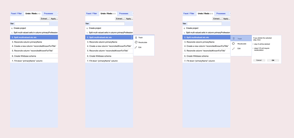 Four Operation History Mockups Development And Design Openrefine