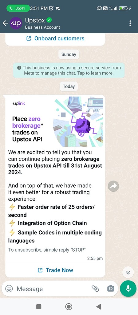 Yesterday I got message from upstox regarding zero brokerage trades on upstox api till 31st ...