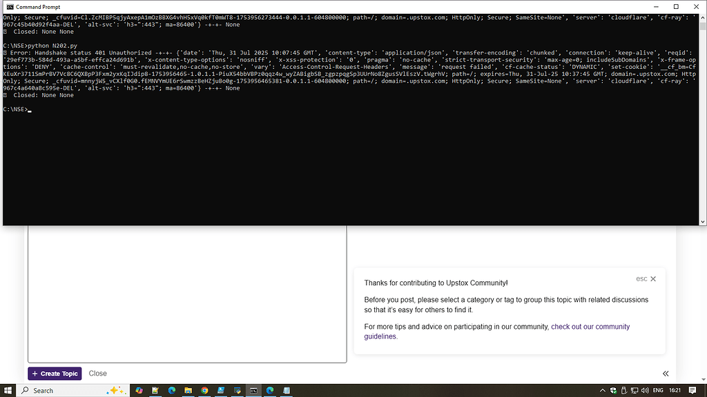 Error 401 for connecting to get live steam - Developer API - Upstox Community