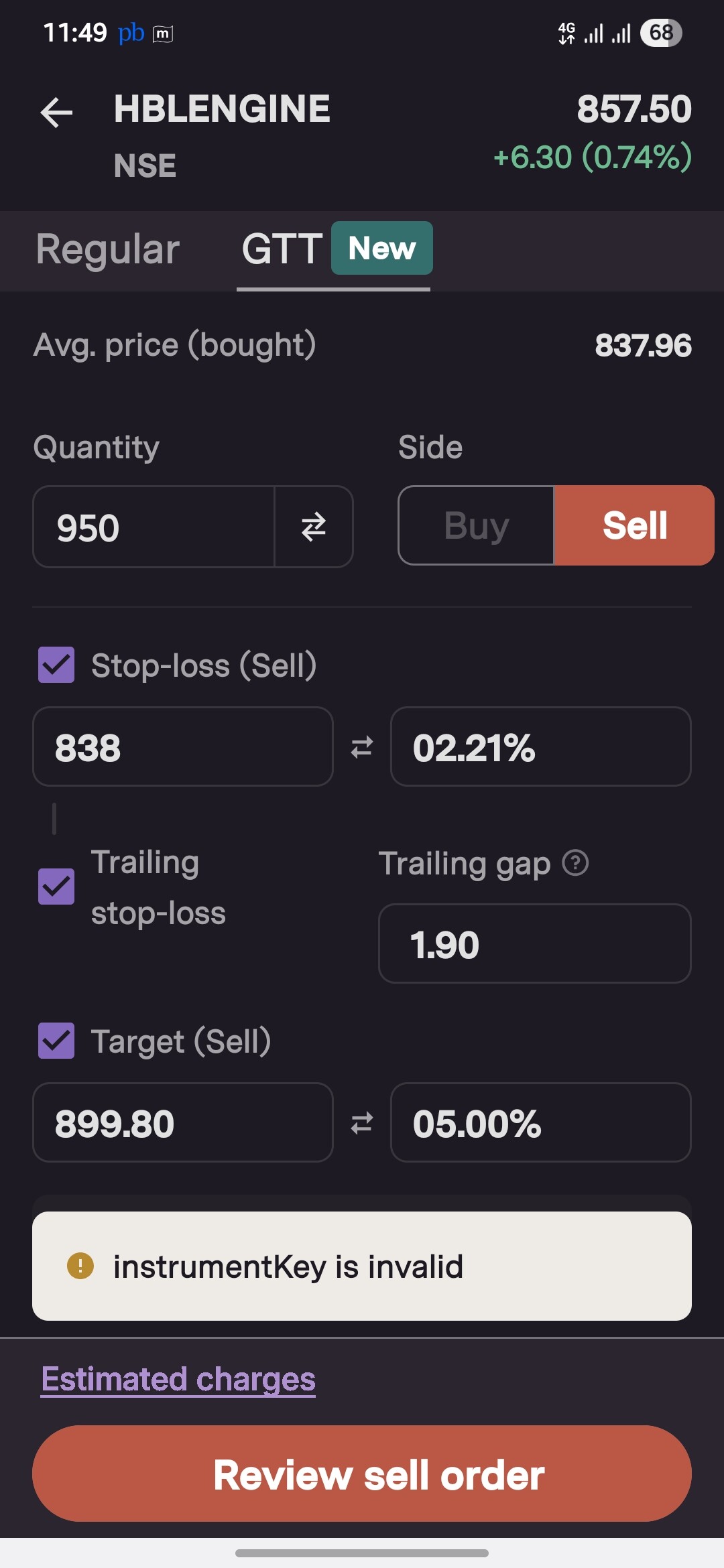 MTF GTT Sell Order Error - Trading - Upstox Community
