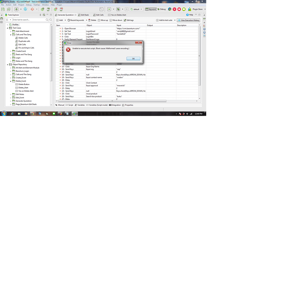 Unable To Execute Test Script Root Cause Malformed Uxxxx Encoding