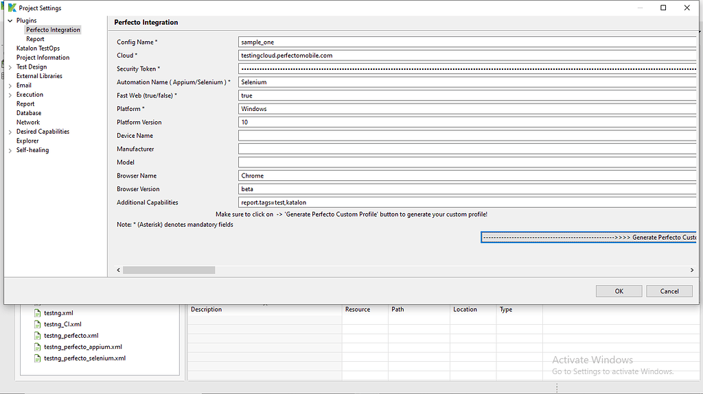 Katalon studio free version and Perfecto Integration - Bugs Report - Katalon Community