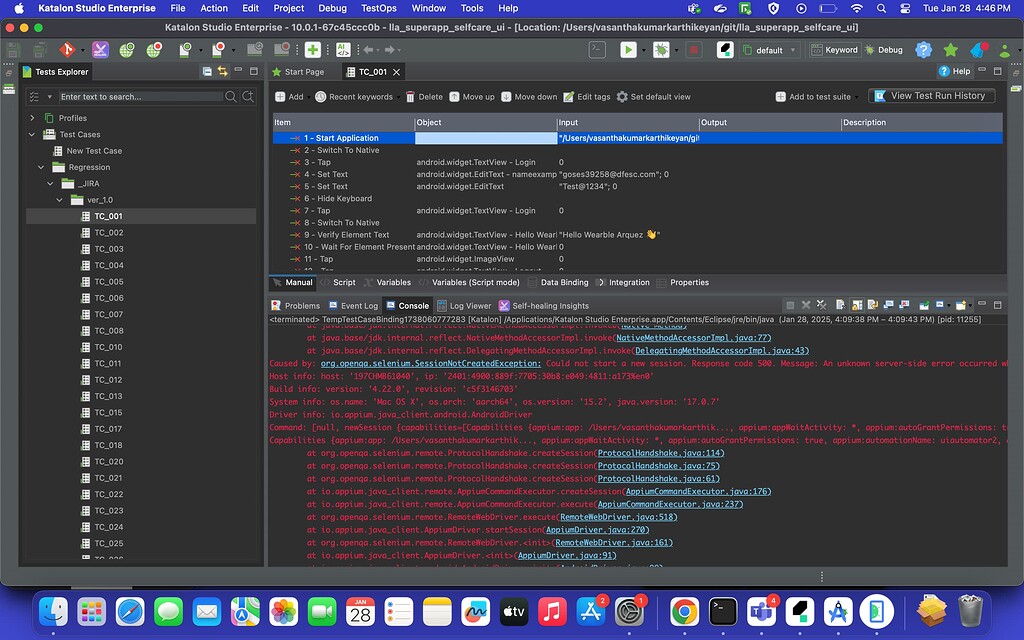 Unable to start application/Could not start new session - Katalon Studio - Katalon Community