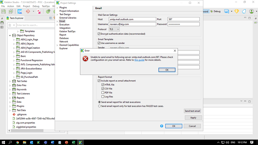 Unable to Send Email in Katalon Studio Email Settings - Katalon Studio ...