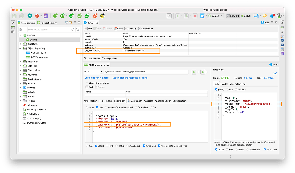 How can I insert a global variable into the http body of a web service request - Katalon Studio ...