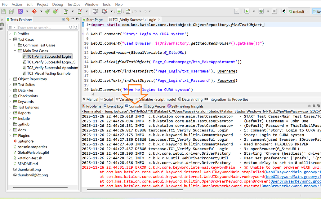 Does Katalon Studio have some functions like "Verify last console ...