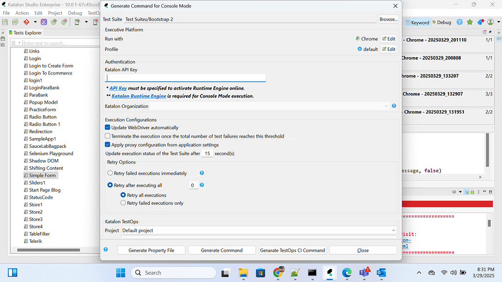 Unable to run test executions via command lines in v10 - Katalon Studio ...