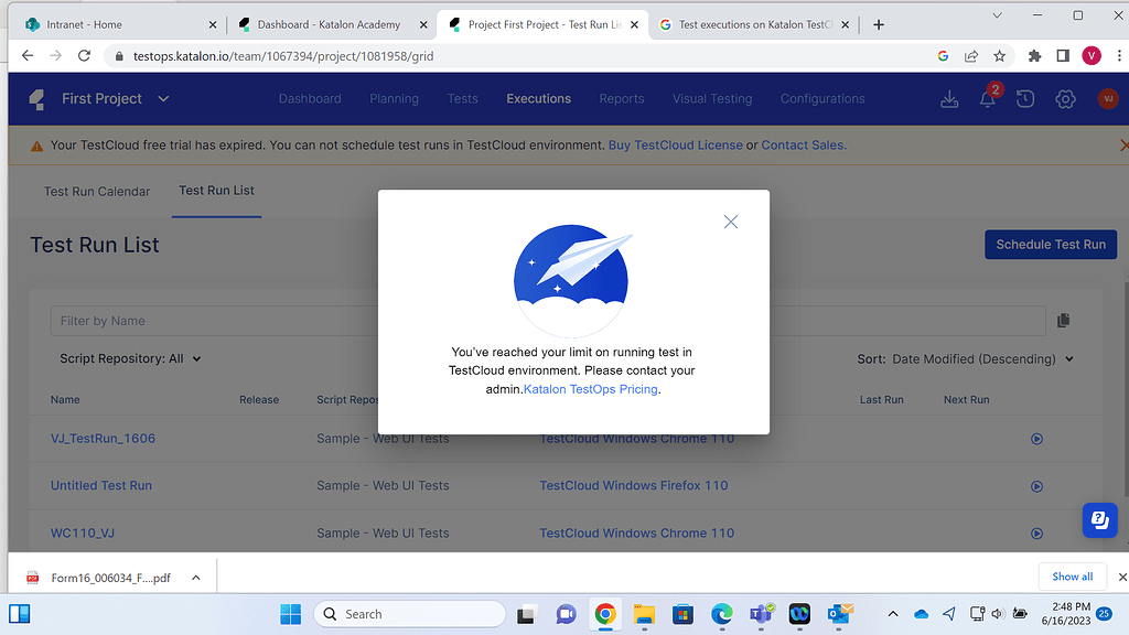 Unable to run using testOps or Test cloud - Katalon TestCloud - Katalon ...