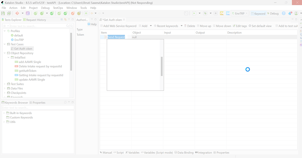 App Not Responding After Adding A Keyword Api Project Bugs Report Katalon Community