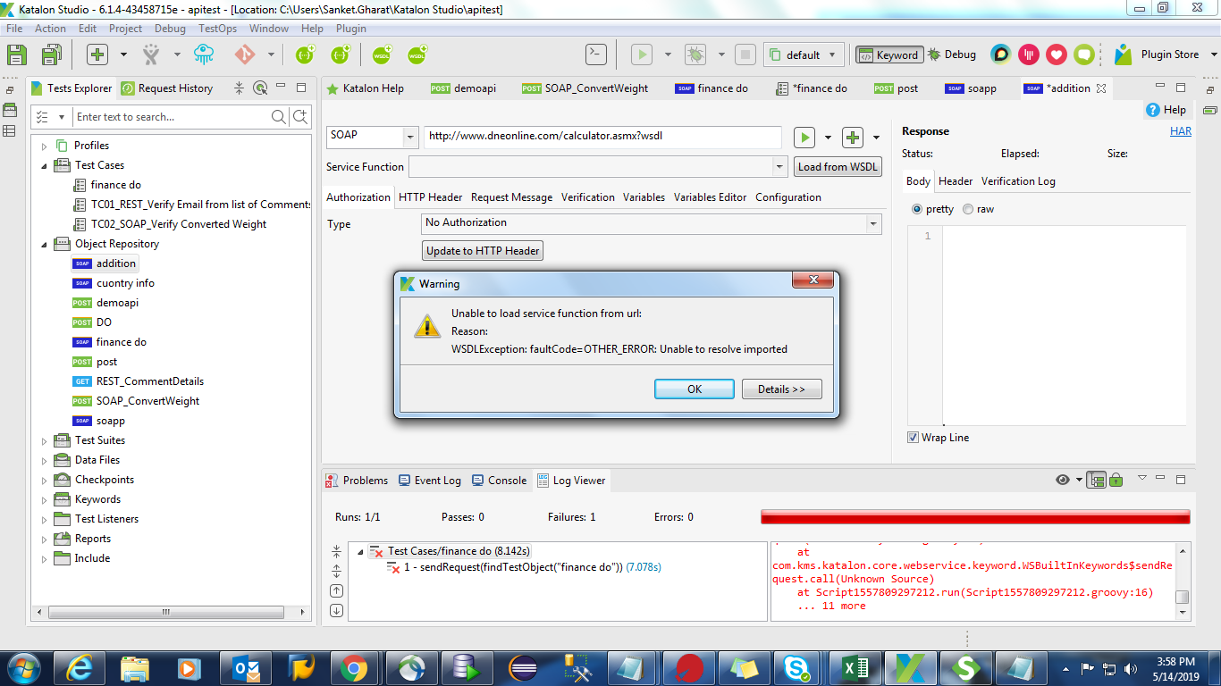 Api Testing Getting Error Message As Unable To Load Service Functions From Url After