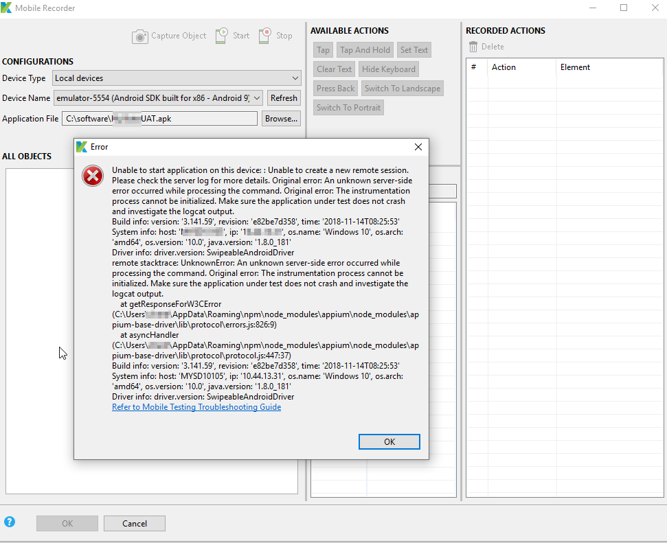 Unable To Start Application On This Device Unable To Create A New