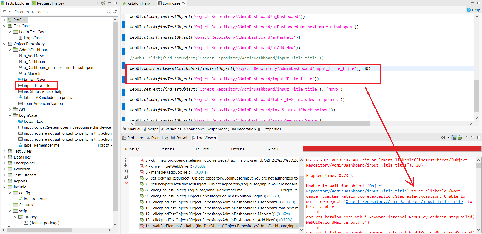 Unable to set text 'TEXT' of object 'Object Repository/path' - Archive - Katalon Community
