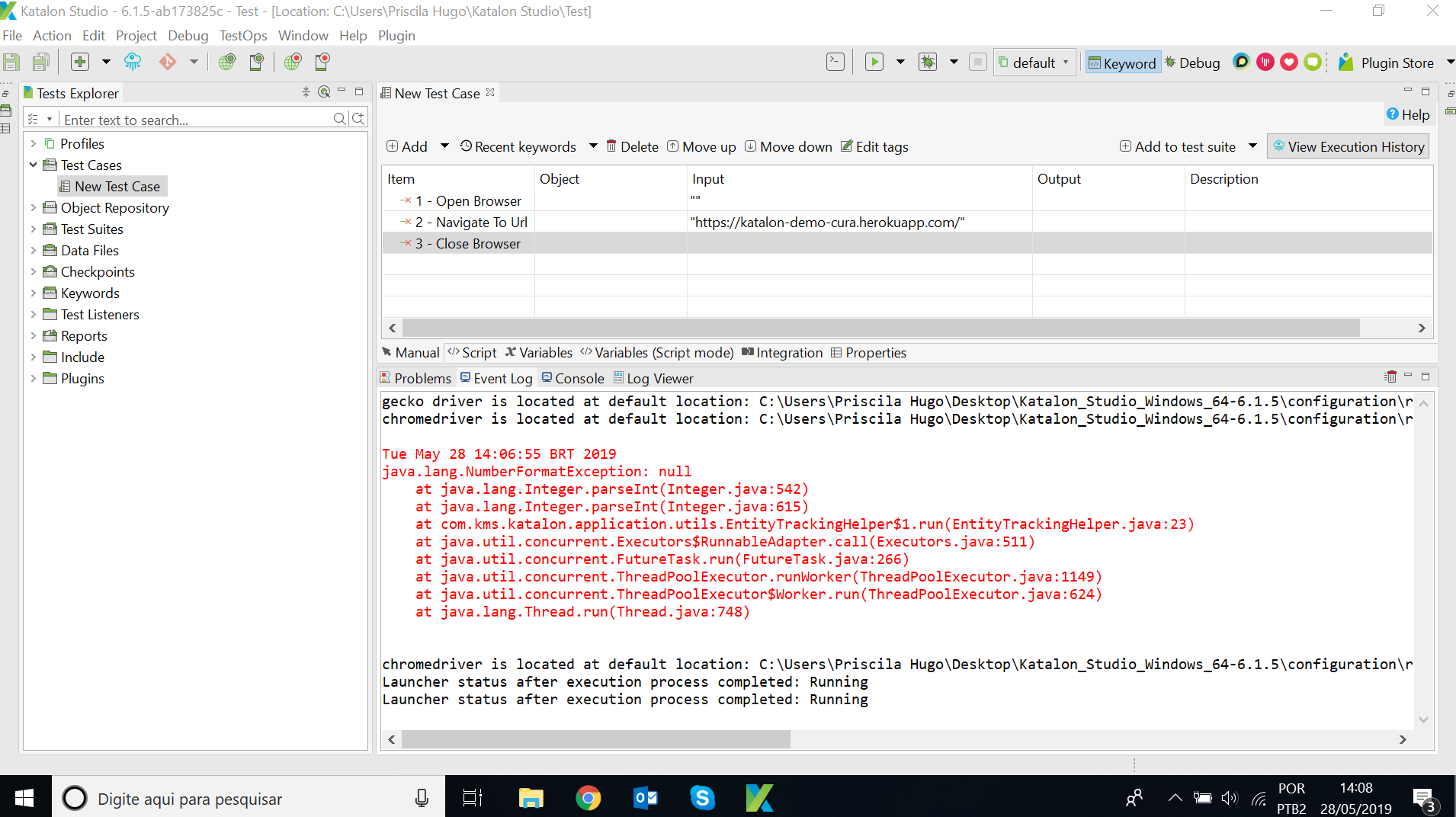 When I try run test, browser not open - Katalon Studio - Katalon Community
