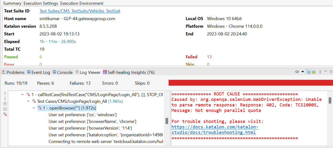 Test Suit Using Test Cloud Execution Throws An Error Caused By Lenium