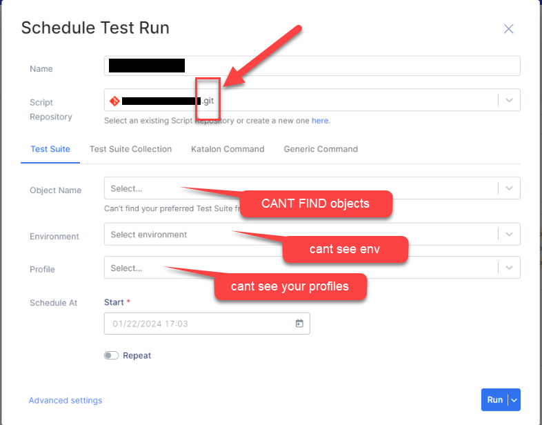 Object Name in the test run schedule (TestOps) does not appear ...
