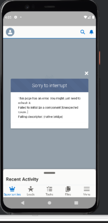 Android Mobile Testing Sorry To Interrupt Error Message Katalon
