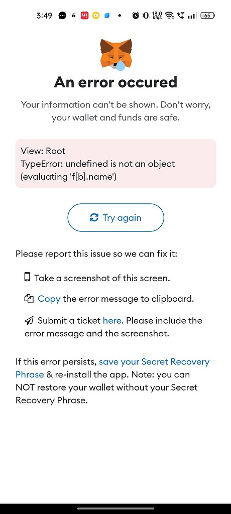 View Root Typeerror Undefined Is Not An Object Evaluating F[b] Name I Nfts Metamask