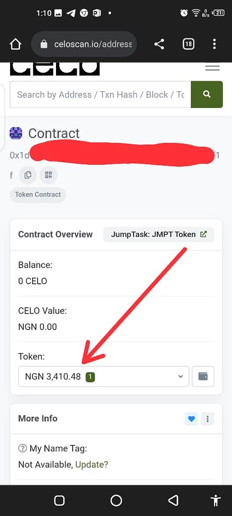 Jumptask withdrawal to celoscan.io but contract token did not work ...