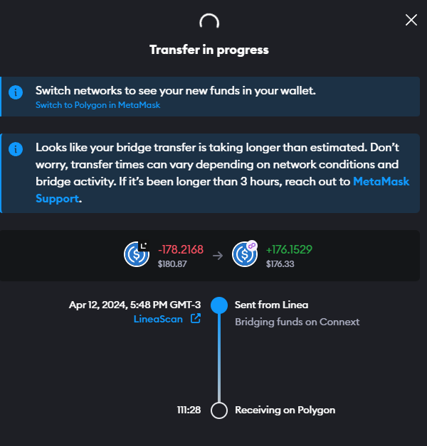 USDC lost on the linea bridge to polygon - Bridges - MetaMask