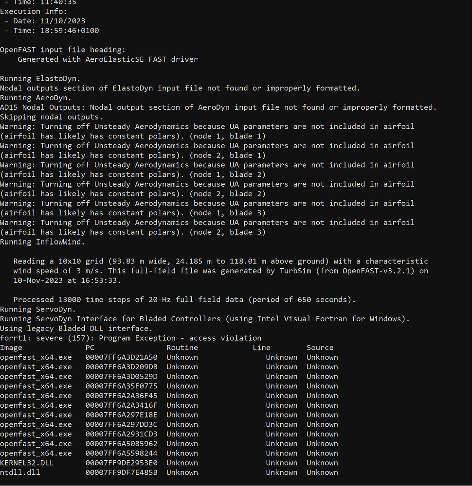 Forrtl Severe 157 Program Exception Access Violation When Running Openfast Computer