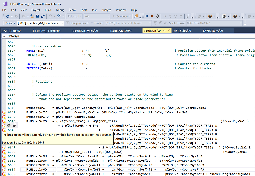 Debugger problem "The breakpoint will not currently be hit. No symbols ...
