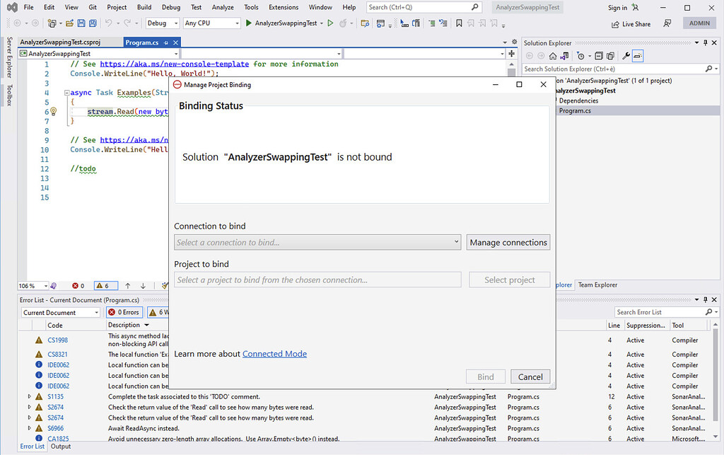 SonarLint for Visual Studio 8.4 - Improved Connected Mode setup - Releases - Sonar Community