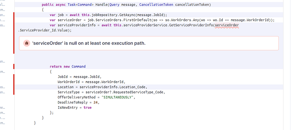 FirstOrDefault generating S2259 FP - Report False-positive / False-negative... - Sonar Community