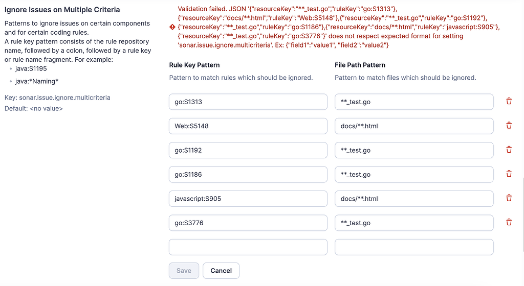 Setting multiple ignore criteria through UI is broken - SonarQube Cloud - Sonar Community