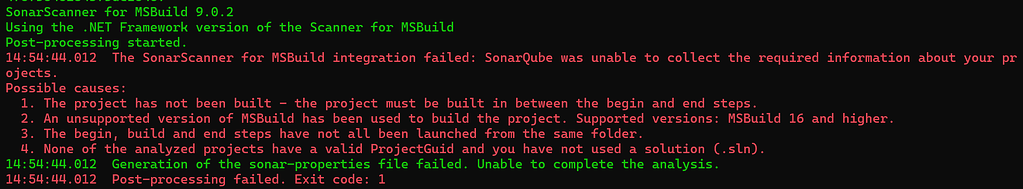 The SonarScanner for MSBuild integration failed: - SonarQube Server / Community Build - Sonar ...