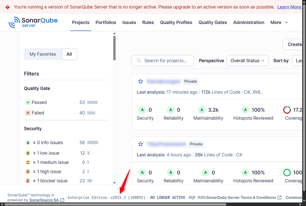 SonarQube 2025.3 Enterprise - Version of SonarQube Server that is no longer active - SonarQube ...